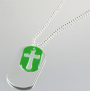 SMALL GREEN CROSS/DOG TAG PENDANT
